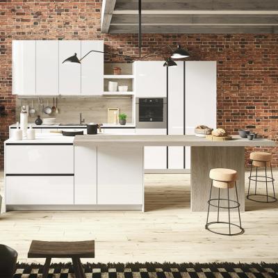 China I Shape White Glossy Kitchen Cabinet Modern Italian Kitchen with Drawers and Island 580mm Base Unit for sale