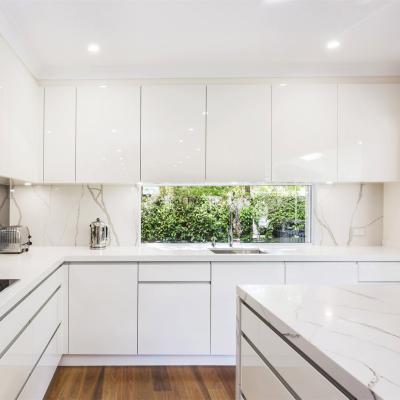 China High Gloss White Lacquer Kitchen Cabinet L Shape With Island Organized Lazy Susan for sale