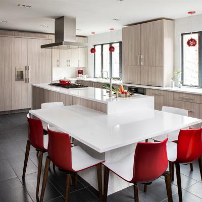 China Wood Grain Melamine Finish Kitchen Cabinets With Pantry L Shape for sale