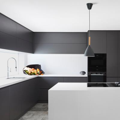 China Matte Black Lacquer Smart Double Layer Drawer Kitchen Cabinets With Island And Sink for sale