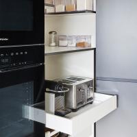 China Matte Black Lacquer Smart Double Layer Drawer Kitchen Cabinets With Island And Sink for sale