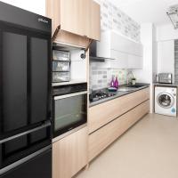 China L Shape Small Kitchen Cabinet White And Wood Grain Handless Open Shelf Melamine for sale