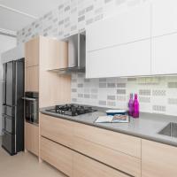 China L Shape Small Kitchen Cabinet White And Wood Grain Handless Open Shelf Melamine for sale