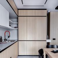 China Durable Small Melamine Kitchen Cabinet White Wood Texture Mini Kitchen Cabinet Handless Design for sale