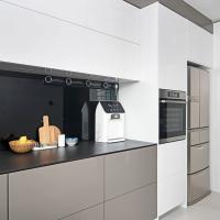 China Small Size High Gloss Gray And White Lacquer Kitchen Cabinet Smart Kitchen Pantry Cabinet for sale
