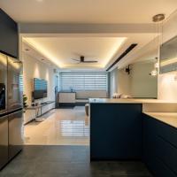 China Modern Navy Blue PVC Kitchen Cabinet Small Apartment Kitchen Cabinet Storage for sale