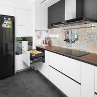 China L Shape Mini Kitchen Cabinet Wooden PVC Wall Mounted 580mm Width for Apartment for sale