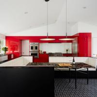 China High Gloss Wine Red Lacquer Kitchen Cabinets Complete Sets MDF 18mm Flat Panel Modern for sale