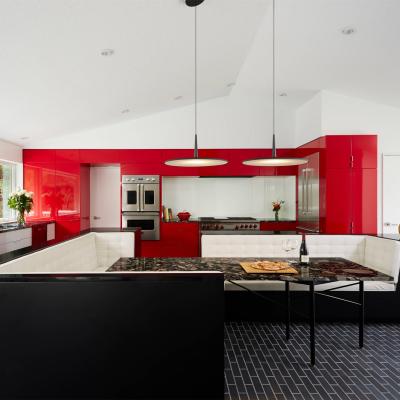 China High Gloss Wine Red Lacquer Kitchen Cabinets Complete Sets MDF 18mm Flat Panel Modern for sale
