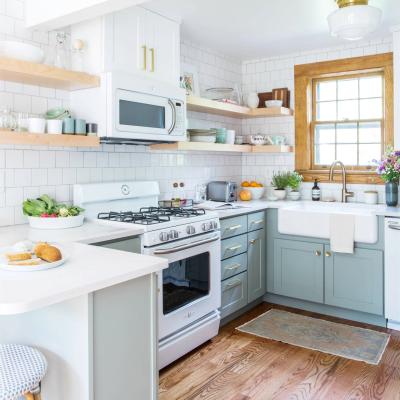 China American Shaker Style Light Blue Lacquer Small Kitchen Cabinet Set With Sink For Cottage for sale
