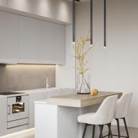 China Creamy White Matte Lacquer Kitchen Cabinet And Marble Top for sale
