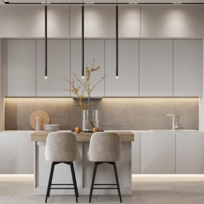 China Creamy White Matte Lacquer Kitchen Cabinet And Marble Top for sale