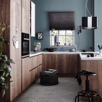 China Modular Kitchenette MDF Timber Veneer Kitchen Cabinets All In One With Island Set 580mm Base for sale
