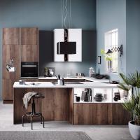China Modular Kitchenette MDF Timber Veneer Kitchen Cabinets All In One With Island Set 580mm Base for sale