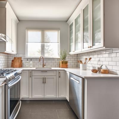 China White Shaker Solid Wood U-Shape Tiny Kitchen Cabinets 580mm Base Custom Mini Kitchenette for sale