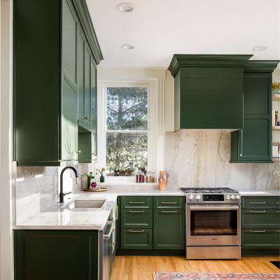 China American Country Style Green Lacquer Kitchen Cabinets 18mm MDF Custom Sizes Factory Direct for sale