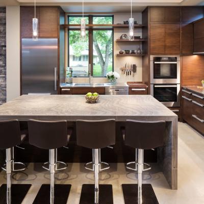 China Wooden Modular Modern Island Kitchen Cabinet U Shaped Veneer Kitchen Cupboard for sale