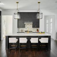 China American Modern Black Shaker Kitchen Cabinets Complete Sets with Island Soft Close Golden Handle for sale