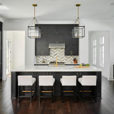 China American Modern Black Shaker Kitchen Cabinets Complete Sets with Island Soft Close Golden Handle for sale
