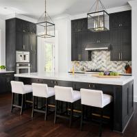 China American Modern Black Shaker Kitchen Cabinets Complete Sets with Island Soft Close Golden Handle for sale