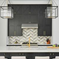 China American Modern Black Shaker Kitchen Cabinets Complete Sets with Island Soft Close Golden Handle for sale