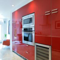 China Flat Panel Glossy Red Lacquer Fitted Kitchen Units Set Modern Designs Furniture Cabinet for sale