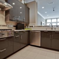 China U Shape High Gloss Dark Grey Lacquer Electric Touch Open Kitchen Cabinets For Villa for sale