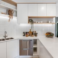 China U Shape Matte White Melamine Small Modular Kitchen Cabinets With Handless Design For Apartment for sale