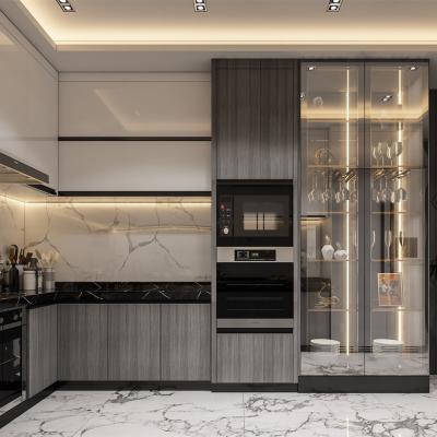 China Luxury Corner Glass Kitchen Display Cabinets Ready To Assemble Modern Storge Lacquer Cabinets Kitchen for sale