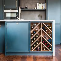 China Customized Design Blue Raised Door Kitchen Cupboards Corner Wall Cabinets With Island for sale
