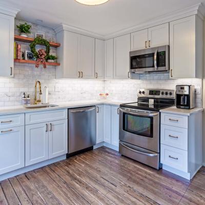 China White Thermofoil L Shape Kitchen Cabinet Set Shaker Style 580mm Base Unit MDF for sale