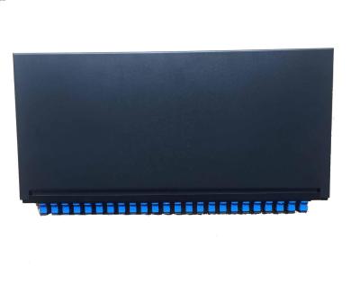 China SC Duplex type 482*200*45mm Dimension 24 Port 48 Core 1U Rack Type Fiber Optic Patch Panel without adapters for sale