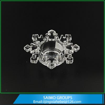 China SM-11405-0 Snowflake Shaped Tealight Holder 10.2cm Diameter × 3.0cm Height Clear Glass Candle Holder for sale