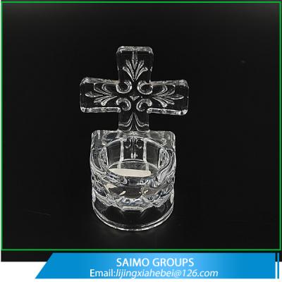 China SM-5269-0 Hand Made Clear Cross Crystal Candle Holder 7.0×6.8×9.8cm 230g Custom Colors Available for sale