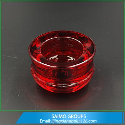 China Red Thick Bottom Bell Round Glass Tea Light Candle Holder SM-1318-0 7cm for sale