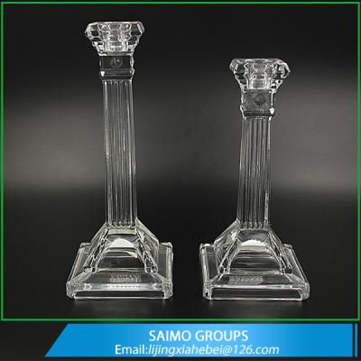 China Crystal Glass Pillar Candle Holders 9cm Diameter 23cm Height Clear Decorative for sale