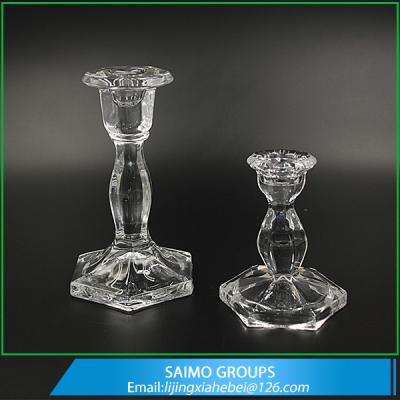 China Tall Hexagonal Glass Candlesticks SM-5250-0 30cm Height Clear Wedding Decor Wholesale for sale