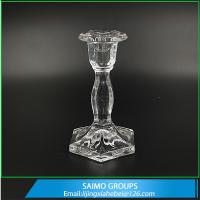 China Tall Hexagonal Glass Candlesticks SM-5250-0 30cm Height Clear Wedding Decor Wholesale for sale