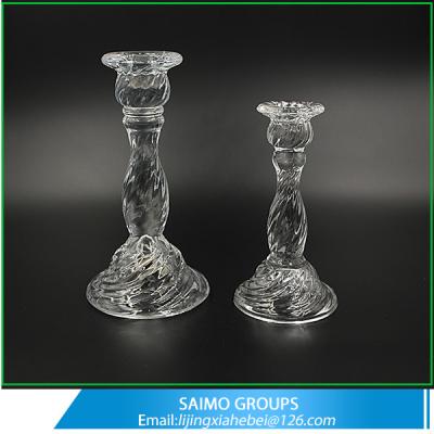 China Hand Pressed Long Stemmed Glass Tall Crystal Candle Holder 10.5cm x 20cm for sale