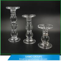 China Wholesale Glass Candle Holder Set 3 Pcs Tall Clear 23cm 18cm Height for sale