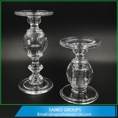 China Crystal Tall Glass Ball Pillar Candle Holder 11.5cm Diameter 16.5cm Height Wedding Centerpiece for sale