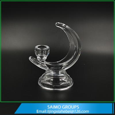 China Moon Shaped Crystal Glass Candle Stick Holder SM-1931-0 Clear 15cm Diameter for sale