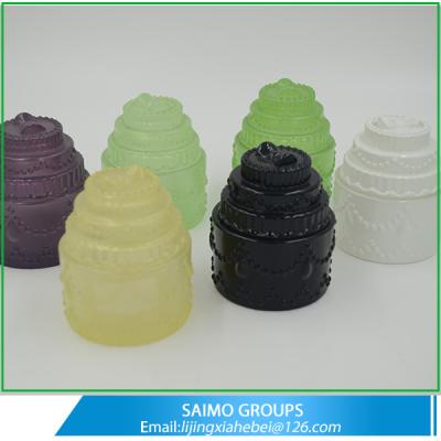 China SM-9156-0 Colorful Food Glass Storage Jar with Cover - 7.2cm Diameter, 8.5cm Height, 300g Weight for sale