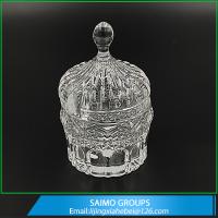 China SM-10664-0 Hand Made Engraved Cylinder Glass Candle Jar 10.5cm Diameter with Dome Lid for sale