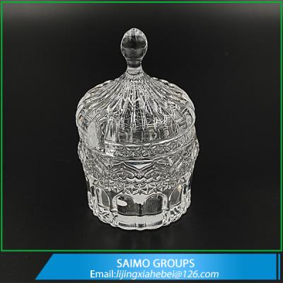 China SM-10664-0 Hand Made Engraved Cylinder Glass Candle Jar 10.5cm Diameter with Dome Lid for sale