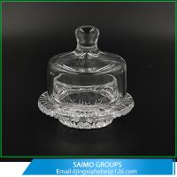 China Round Mini Glass Butter Dish Jar with Lid Cover 10cm x 8.5cm 380g for sale