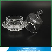 China Round Mini Glass Butter Dish Jar with Lid Cover 10cm x 8.5cm 380g for sale