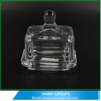 China Transparent Christmas Square Mini Glass Butter Dish with Knob 9.5cm x 7.2cm for sale