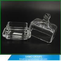 China Transparent Christmas Square Mini Glass Butter Dish with Knob 9.5cm x 7.2cm for sale