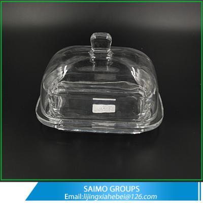 China Crystal Clear Glass Butter Dish with Lid 17cm x 12cm for Kitchen Storage for sale